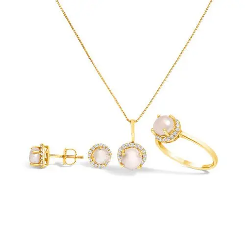 HAUS OF BRILLIANCE 10k Gold Gemstone And Diamond Halo Jewelry Set - Yellow | Pearl
